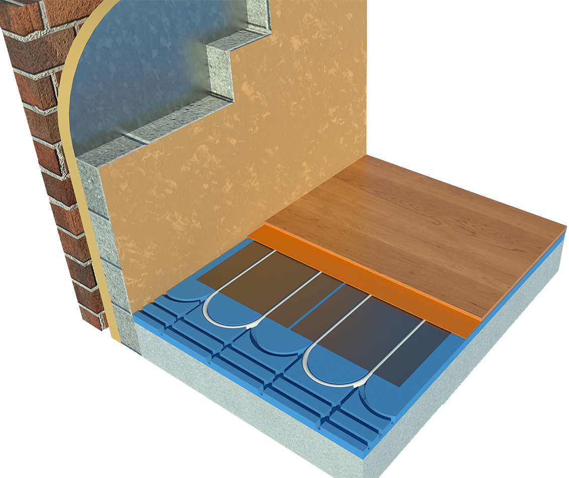 Lo-Float underfloor heating within routered insulation with self-levelling