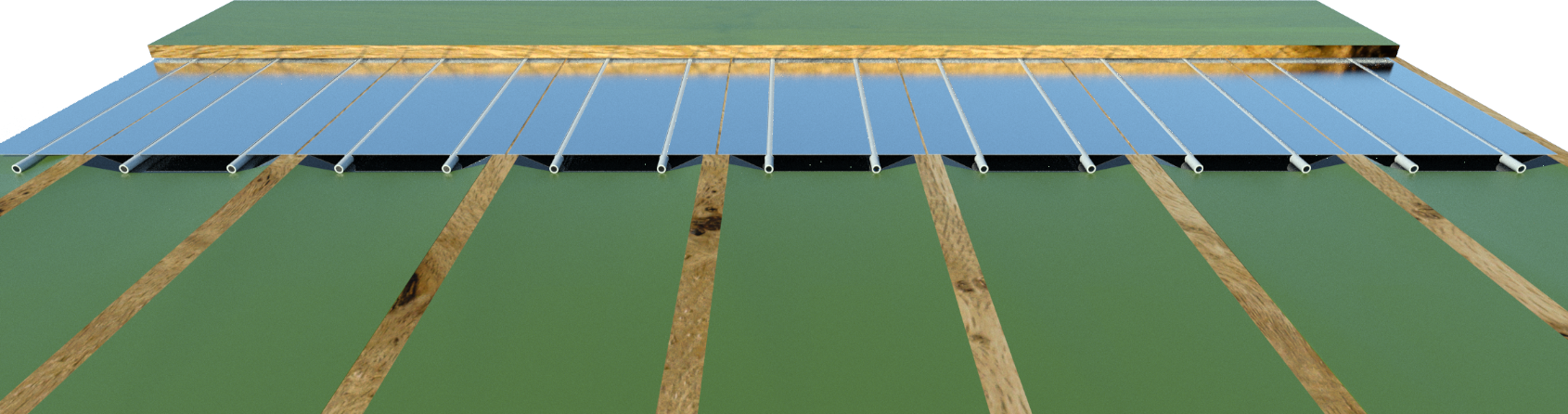 Suspended Heat Plates - Aluminium heat plates within the joists